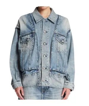 R13 Button-front Denim Jacket With Classic Collar And Drop Shoulder