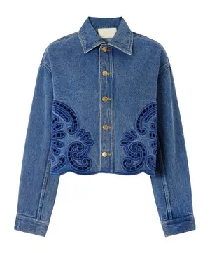 Ulla Johnson Embroidered Denim Cropped Jacket