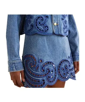 Ulla Johnson Embroidered Denim Cropped Jacket