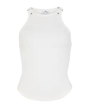COURREGES Round Neck Sleeveless Vest - White