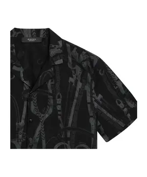 Gucci Equestrian Print Bowling Shirt - Black