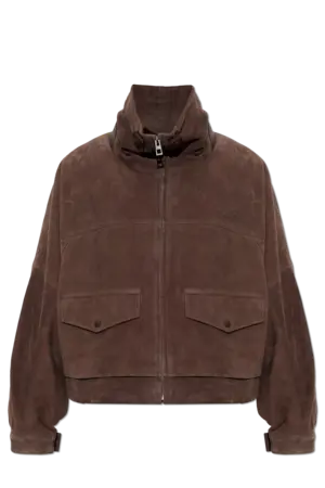 Loewe Suede Oversized Jacket With Drawstring Stand Collar