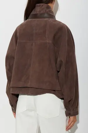 Loewe Suede Oversized Jacket With Drawstring Stand Collar