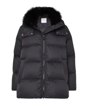 YVES SALOMON Hooded Puffer Jacket With Fox Fur Collar - Black