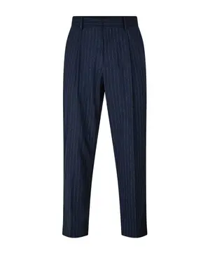 Balmain Navy Pinstripe Pleated Tailored Trousers - Black