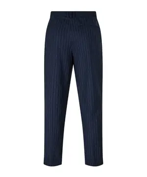 Balmain Navy Pinstripe Pleated Tailored Trousers