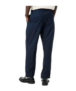 Balmain Navy Pinstripe Pleated Tailored Trousers