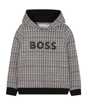 Hugo Boss Houndstooth Logo Hoodie - Black
