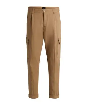 Hugo Boss Khaki Pleated Cargo Trousers - Brown