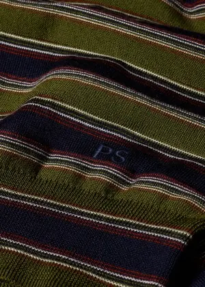 Paul Smith Merino Polo Shirt Green And Navy Stripe