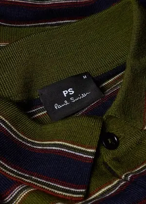 Paul Smith Merino Polo Shirt Green And Navy Stripe