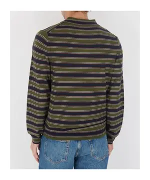 Paul Smith Merino Polo Shirt Green And Navy Stripe - Green/navy Blue