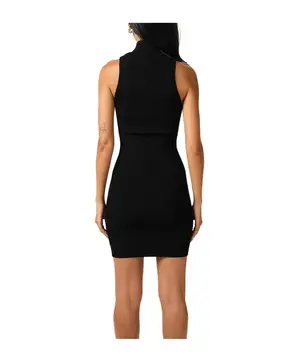 DIESEL® Ribbed Knit High Neck Mini Dress With Logo Plaque