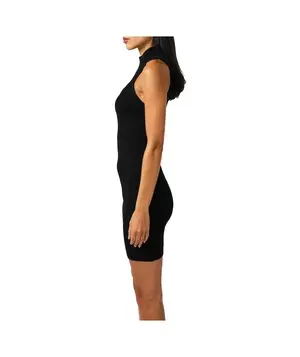 DIESEL® Ribbed Knit High Neck Mini Dress With Logo Plaque