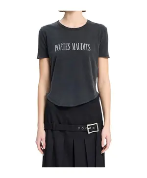 ANN DEMEULEMEESTER Micro Curved Hem T-shirt With Slogan Print