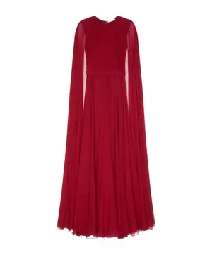 Givenchy Evening Dress In Silk Crepon With Cape - Deep Red