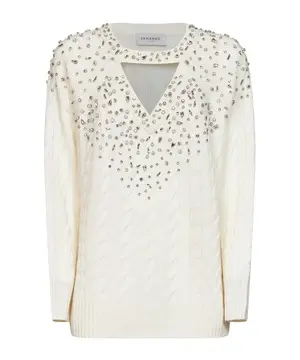 ERMANNO FIRENZE Embellished Cable-knit Sweater - Cream