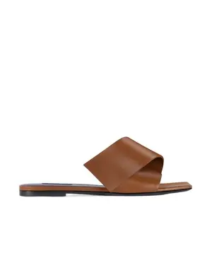 Givenchy Sliced Square Flat Sandals In Leather - Tan