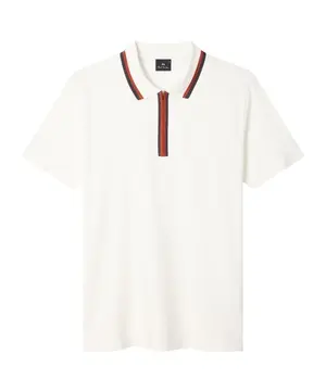 Paul Smith Shortsleeve Zipup Polo Shirt - White