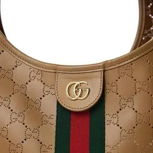 Gucci Leather Tote Bag With Embossed Geometric Motif