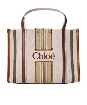 Chloé Canvas Tote Bag With Leather Trim And Embroidered Logo