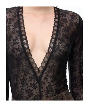 Pinko Floral-lace V-neck Bodysuit