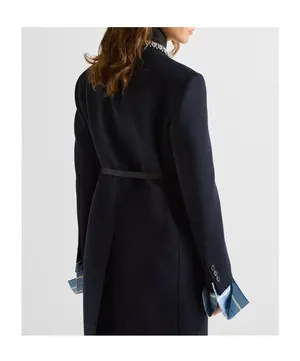 Prada Long Wool-blend Coat With Stand Collar And Striped Cuffs - No