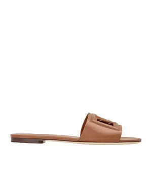 Dolce & Gabbana Bianca Calfskin Leather Cut-out Logo Slides