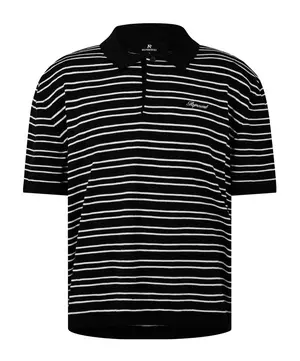 REPRESENT Striped Shortsleeve Knit Polo Shirt - Black