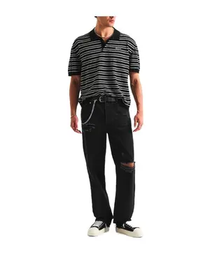 REPRESENT Striped Shortsleeve Knit Polo Shirt