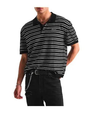 REPRESENT Striped Shortsleeve Knit Polo Shirt