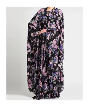 Balenciaga Floral Print V-neck Gown With Cape Effect