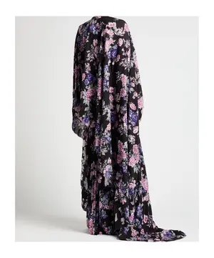 Balenciaga Floral Print V-neck Gown With Cape Effect