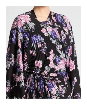 Balenciaga Floral Print V-neck Gown With Cape Effect