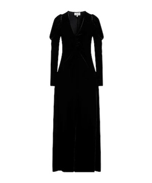 GANNI Velvet Maxi Dress With Puff Sleeves And Front Slit