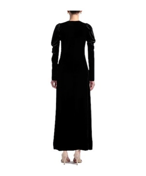 GANNI Velvet Maxi Dress With Puff Sleeves And Front Slit