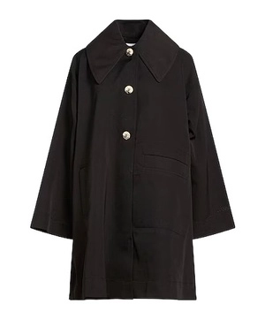 GANNI Plain Colour Overcoats - Black