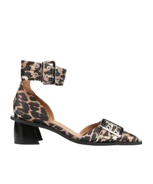 GANNI Leopard Print Satin High Heels - Black