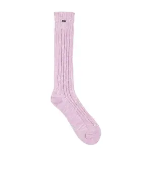 GANNI Ribbed Knit Stockings With Metallic Logo Detail