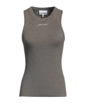 GANNI Ribbed Crewneck Tank Top With Embroidered Detail