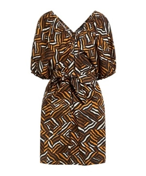 Max Mara Zebra Print V-neck Short Sleeve Belted Dress