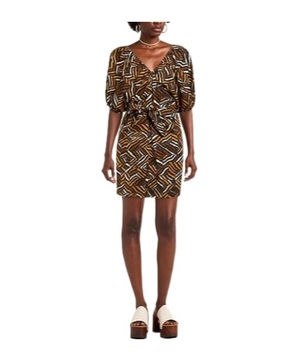 Max Mara Zebra Print V-neck Short Sleeve Belted Dress