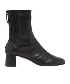 AQUAZZURA Round Toe Zip Up Ankle Boots - Black