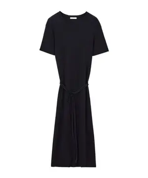 LEMAIRE Short Sleeve Round Neck Midi Dress With Belt