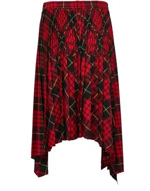 Alexander McQueen Asymmetric Tartan Pleated Midi Skirt