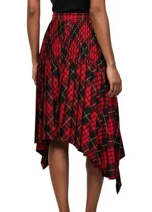 Alexander McQueen Asymmetric Tartan Pleated Midi Skirt