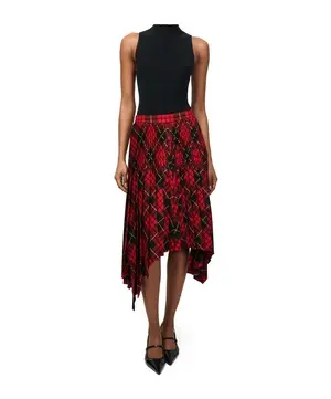Alexander McQueen Asymmetric Tartan Pleated Midi Skirt