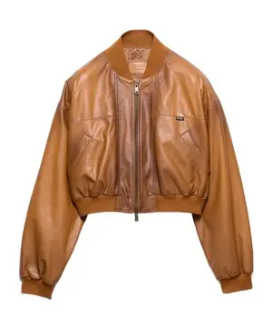 Prada Cropped Nappa Leather Bomber Jacket