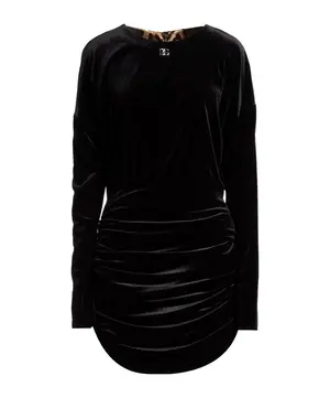 Dolce & Gabbana Velvet Long Sleeve Crewneck Dress - Black