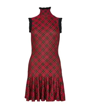 Alexander McQueen Tartan Plaid High Neck Ruffled Mini Dress